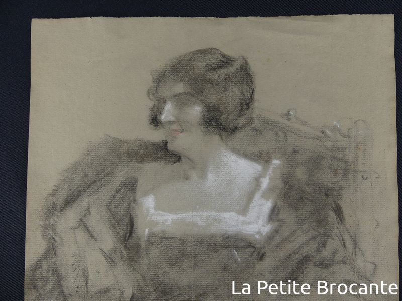 Antoine Louis Manceaux, portrait de femme, fusain et craie